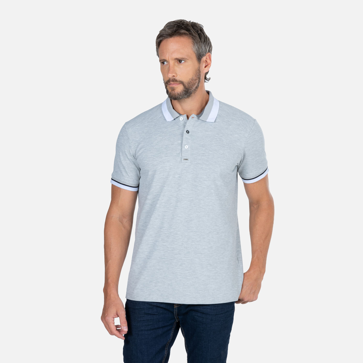 POLO MANGA CORTA COLOR GRIS JASPE PARA HOMBRE