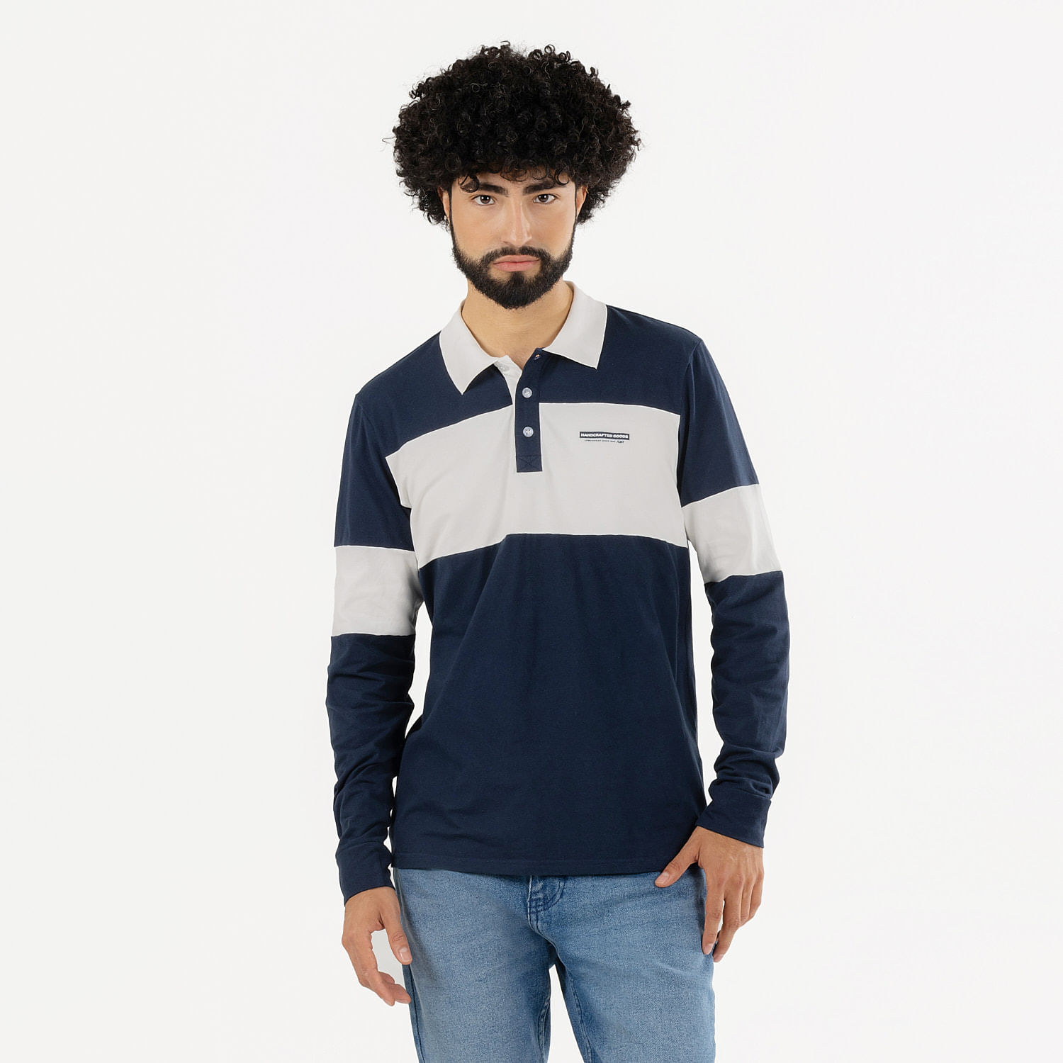 POLO MANGA LARGA COLOR AZUL NOCHE PARA HOMBRE